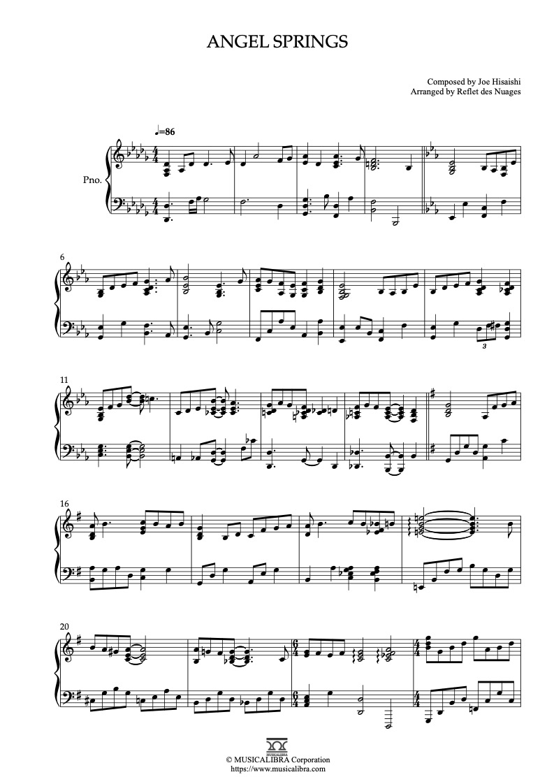 [PIANO SOLO 楽譜] Angel Springs ピアノ 編曲 楽譜 : Musicalibra Japan
