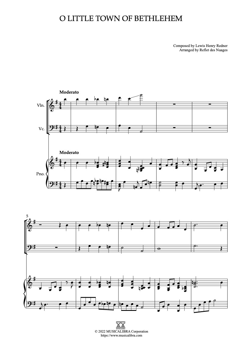 [TRIO SHEET MUSIC] O Little Town of Bethlehem - Violin, Cello and Piano ...