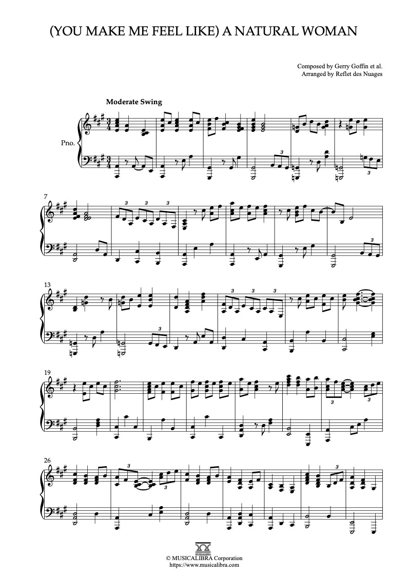 [PIANO SOLO 악보] A Natural Woman 피아노 편곡 악보 : MUSICALIBRA KOREA