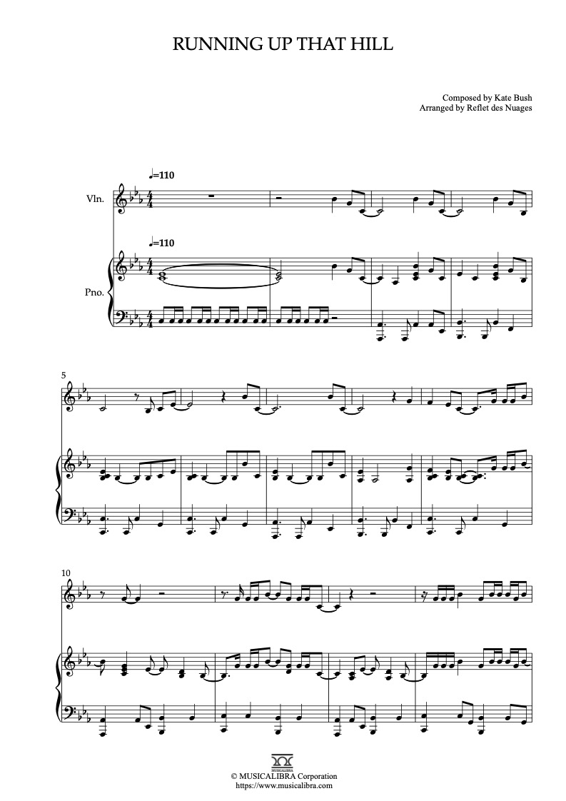 [DUET SHEET MUSIC] Running Up That Hill - Violin and Piano Chamber ...