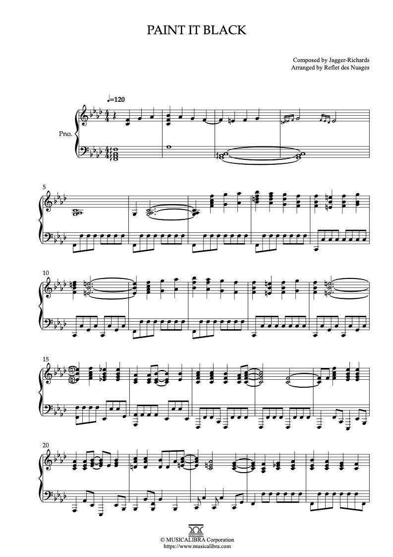 [PIANO SOLO 楽譜] Paint It Black ピアノ 編曲 楽譜 : Musicalibra Japan
