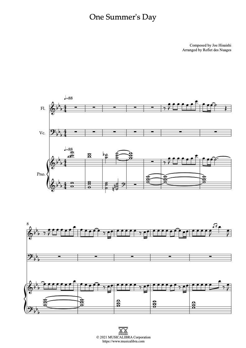 [TRIO SHEET MUSIC] One Summer's Day - Flute, Cello and Piano Chamber ...