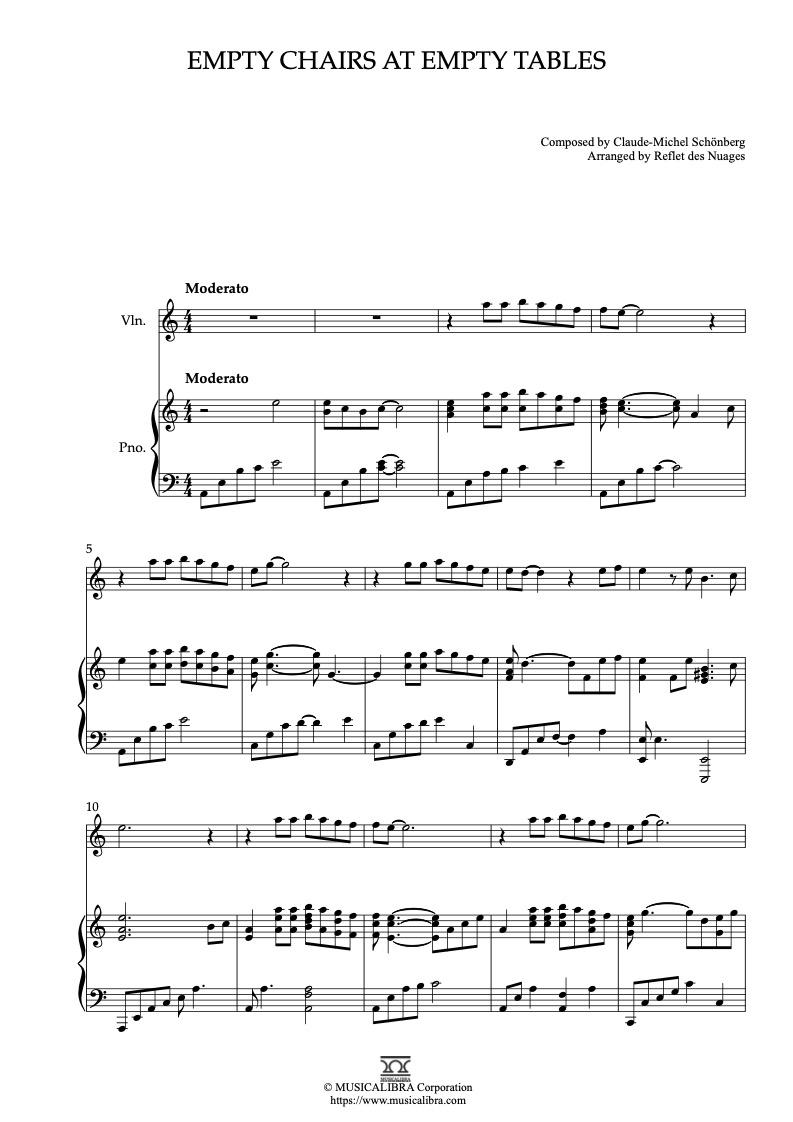 [DUET SHEET MUSIC] Empty Chairs at Empty Tables - Violin and Piano ...