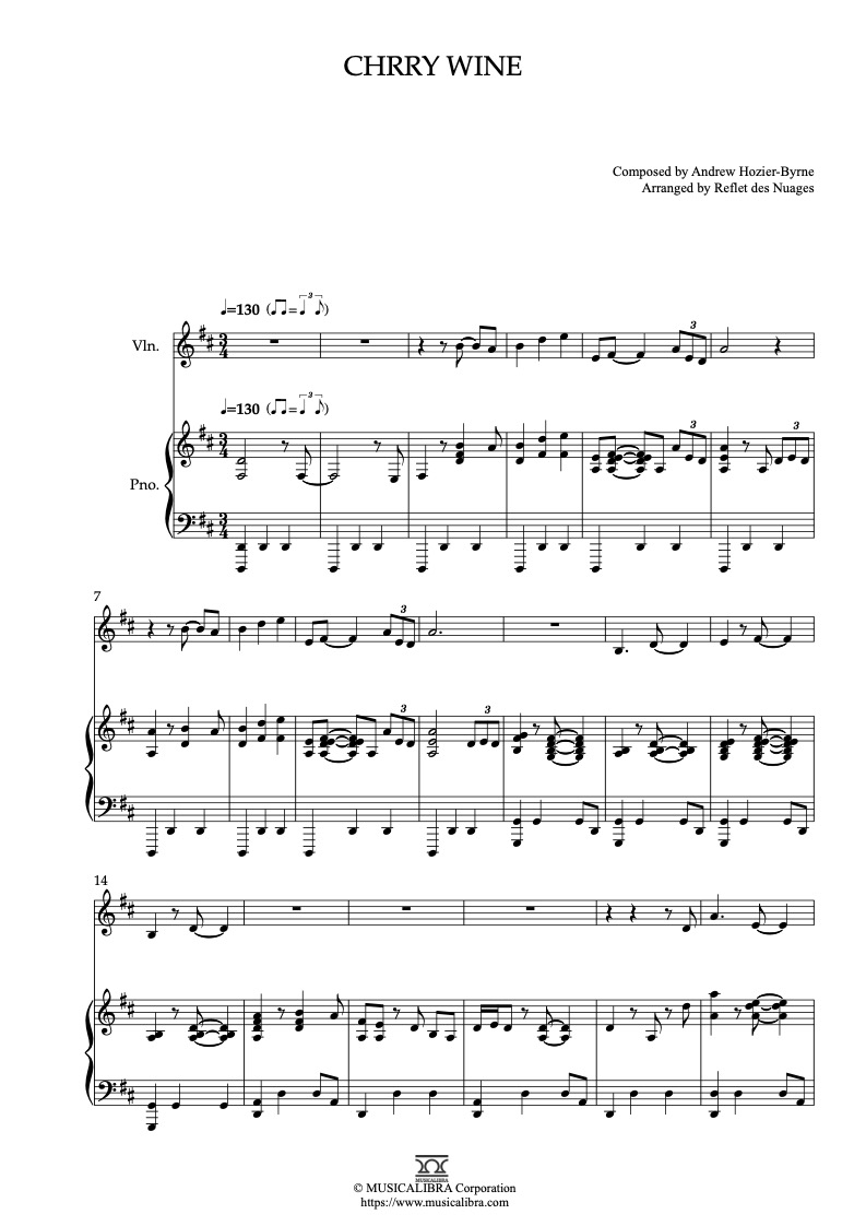[DUET SHEET MUSIC] Cherry Wine - Violin and Piano Chamber Ensemble : MUSICALIBRA