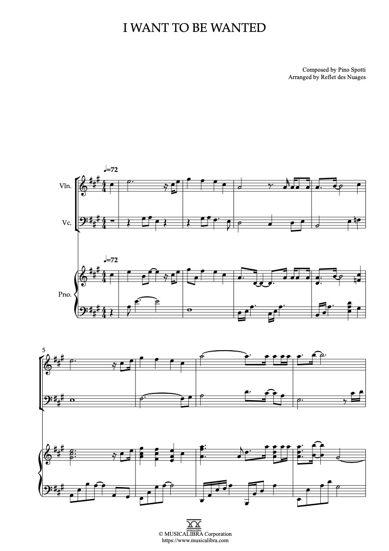 [TRIO SHEET MUSIC] I Want To Be Wanted - Violin, Cello and Piano ...