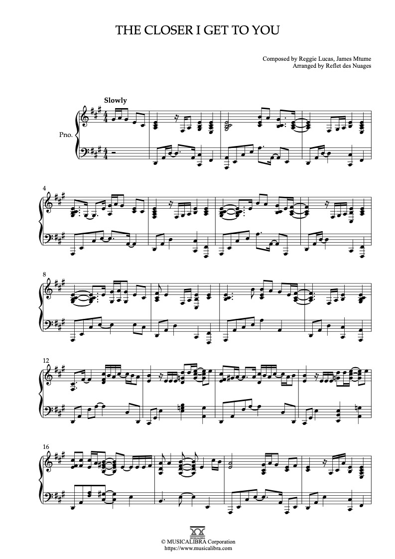[PIANO SOLO 악보] The Closer I Get to You 피아노 편곡 악보 : Musicalibra Korea