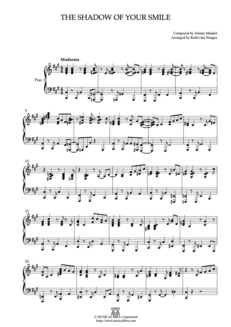 [PIANO SOLO 악보] The Shadow of Your Smile 피아노 편곡 악보 : MUSICALIBRA KOREA