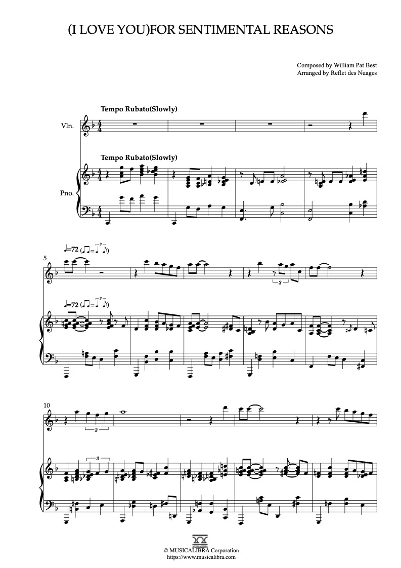 [DUET SHEET MUSIC] (I Love You)For Sentimental Reasons - Violin and ...