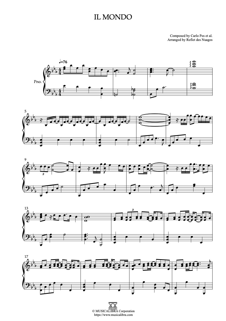 [PIANO SOLO 악보] Il Mondo 피아노 편곡 악보 : MUSICALIBRA KOREA