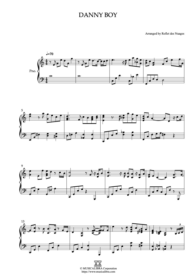[PIANO SOLO 楽譜] Danny Boy ピアノ 編曲 楽譜 : Musicalibra Japan