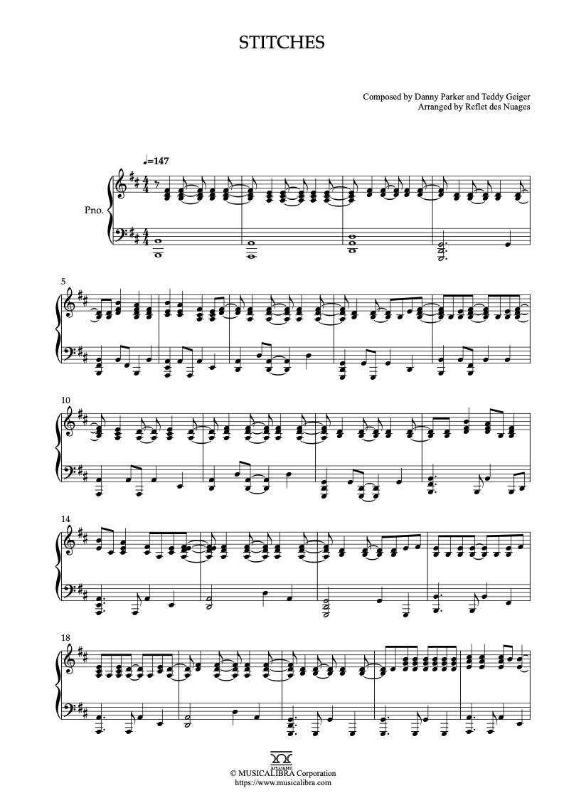 [PIANO SOLO SHEET MUSIC] Stitches : MUSICALIBRA