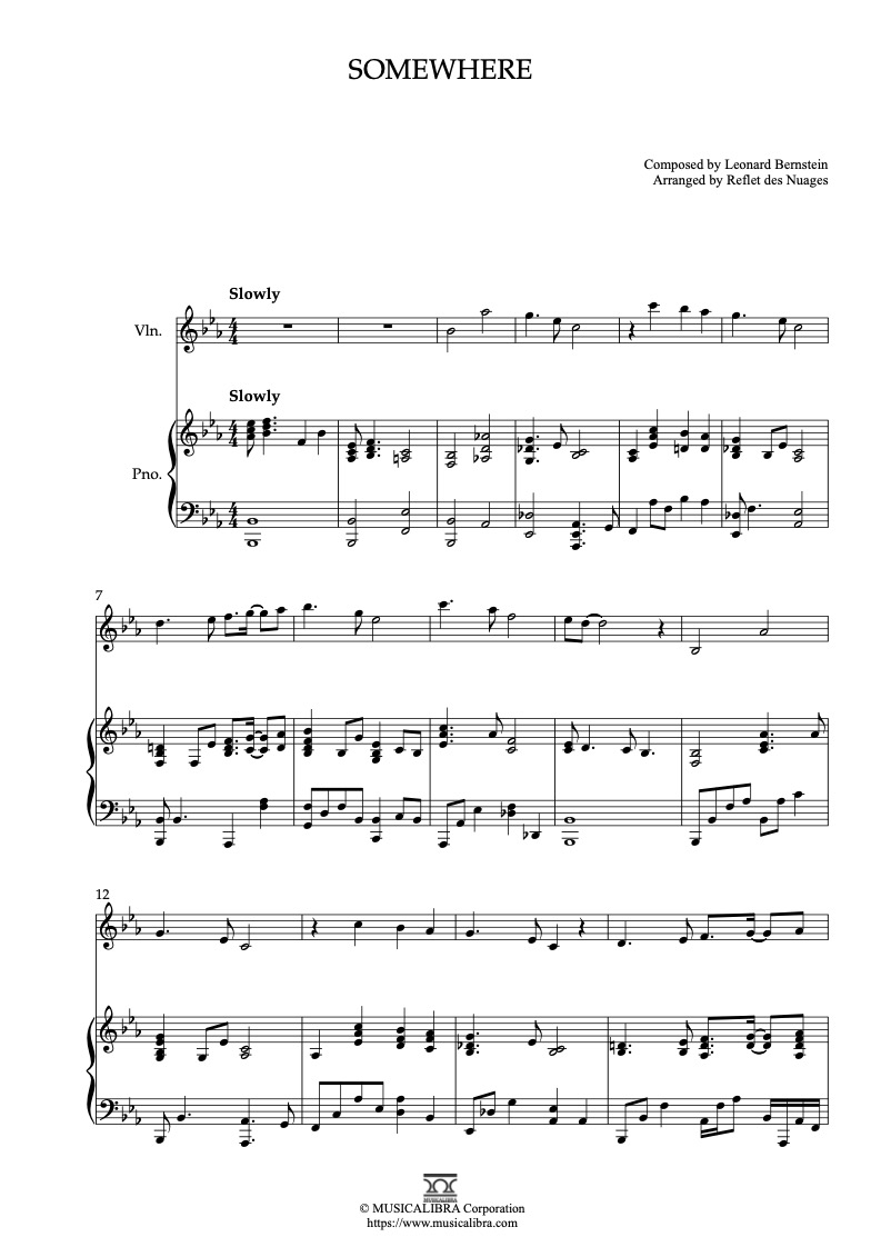 [DUET SHEET MUSIC] Somewhere - Violin and Piano Chamber Ensemble ...