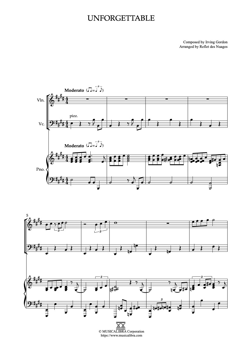 [TRIO SHEET MUSIC] Unforgettable - Violin, Cello and Piano Chamber ...