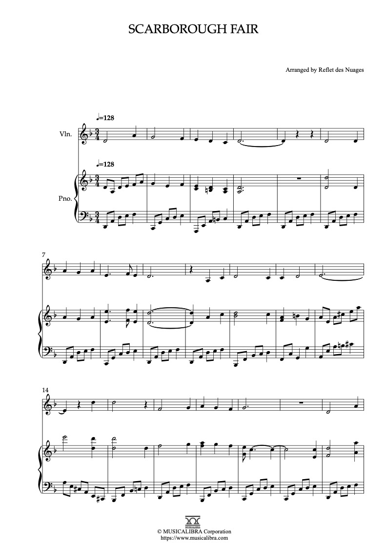 [DUET SHEET MUSIC] Scarborough Fair - Violin and Piano Chamber Ensemble ...