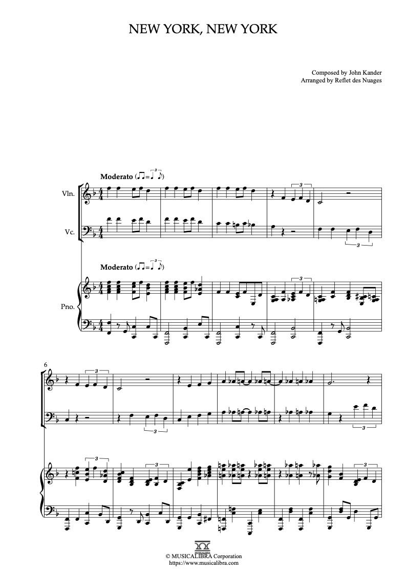 [TRIO SHEET MUSIC] New York, New York - Violin, Cello and Piano Chamber ...