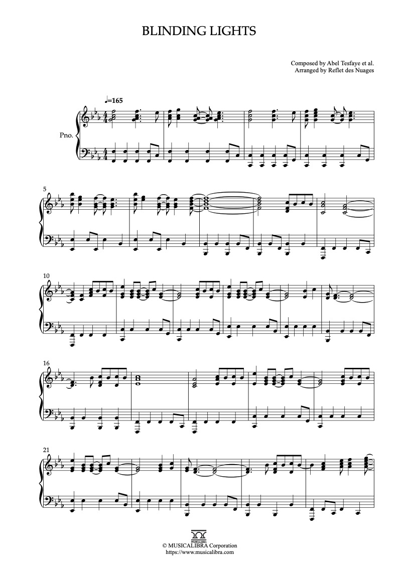 [PIANO SOLO 악보] Blinding Lights 피아노 편곡 악보 : MUSICALIBRA KOREA