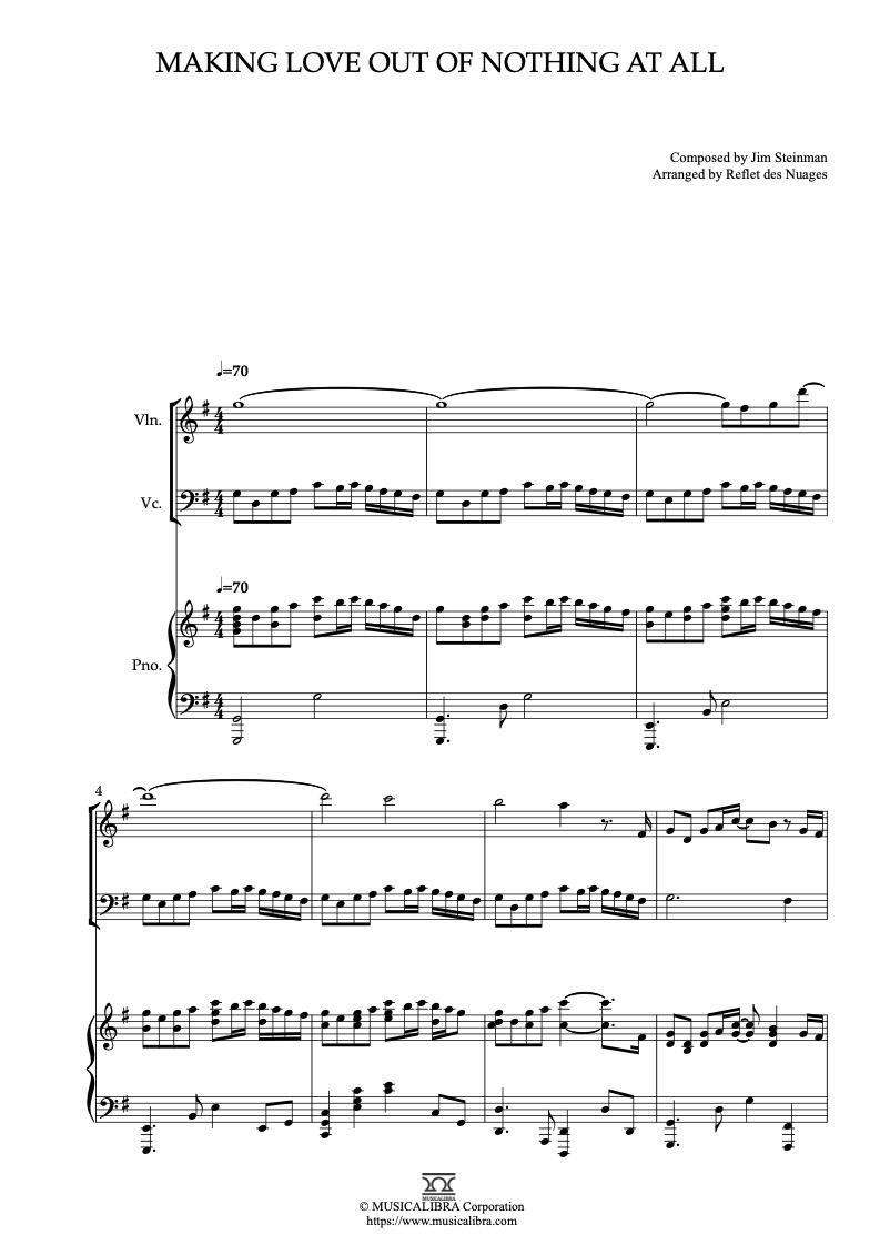 [TRIO SHEET MUSIC] Making Love Out of Nothing at All - Violin, Cello ...