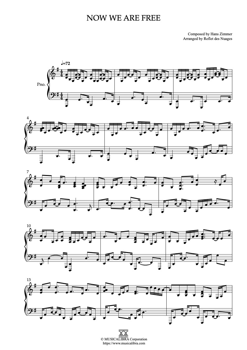 [PIANO SOLO 악보] Now We Are Free 피아노 편곡 악보 : MUSICALIBRA KOREA