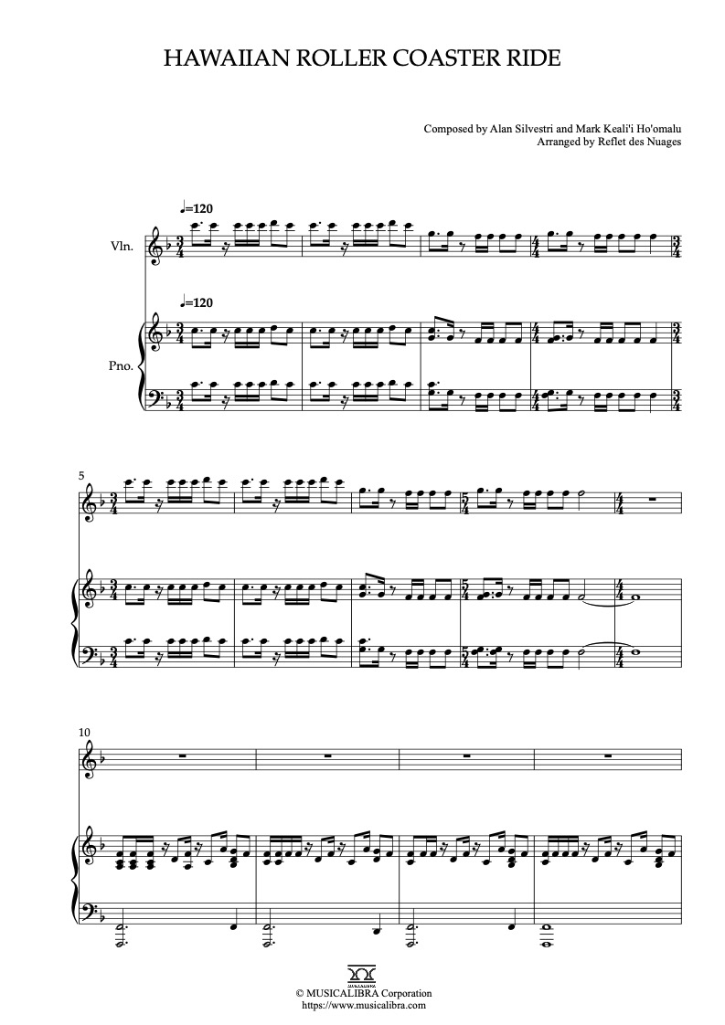 [DUET SHEET MUSIC] Hawaiian Roller Coaster Ride - Violin and Piano ...