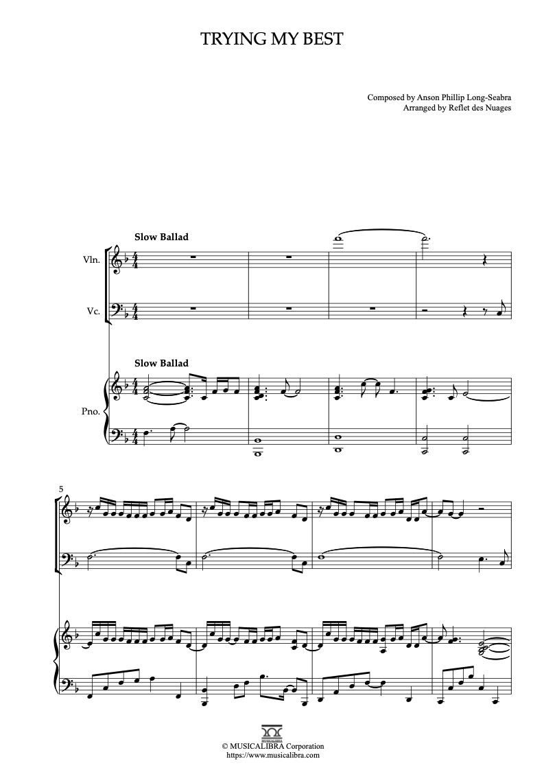 [TRIO SHEET MUSIC] Trying My Best - Violin, Cello and Piano Chamber ...