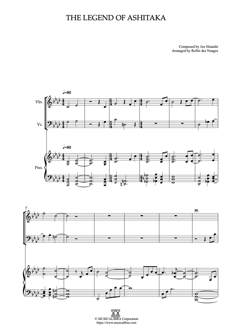 [TRIO SHEET MUSIC] The Legend of Ashitaka - Violin, Cello and Piano Chamber Ensemble Sheet Music ...
