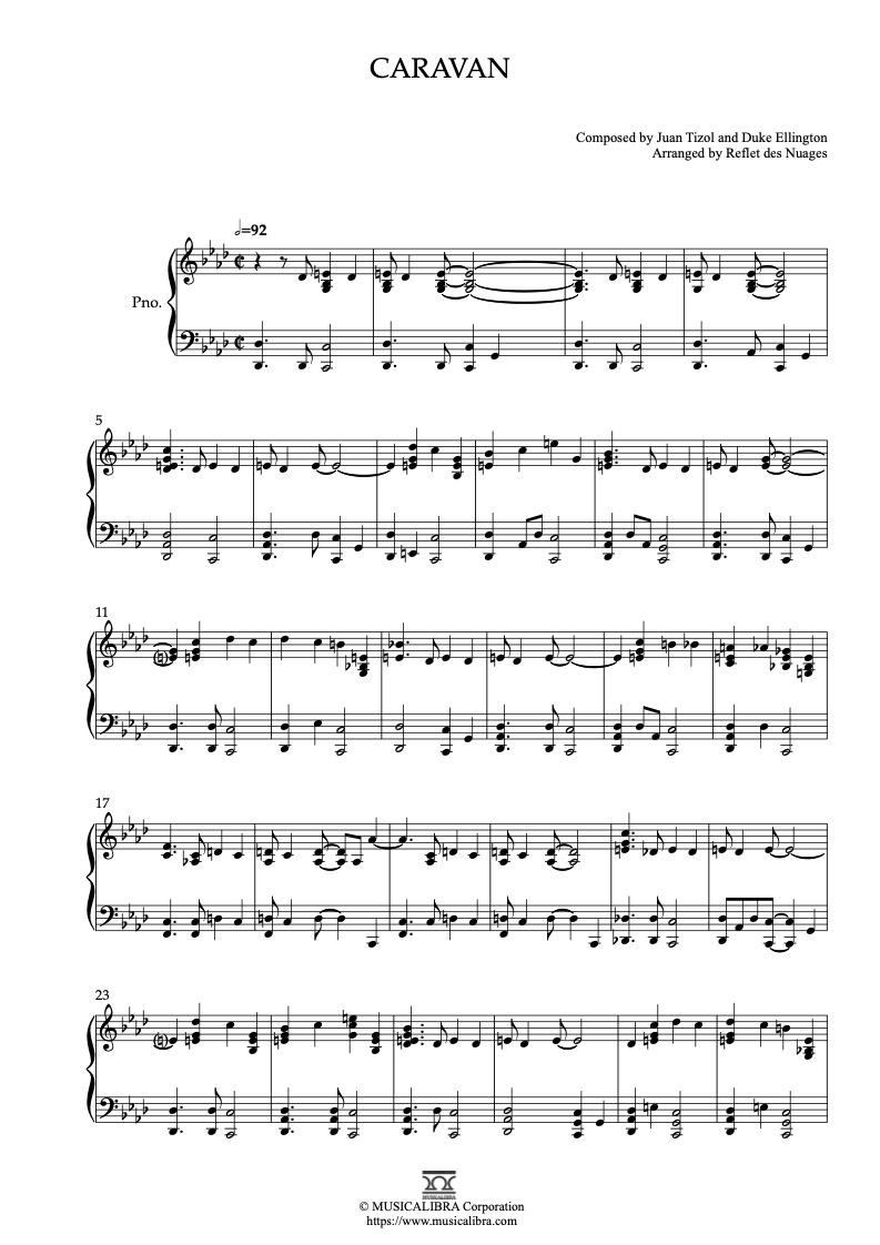 [PIANO SOLO 楽譜] Caravan ピアノ 編曲 楽譜 : Musicalibra Japan