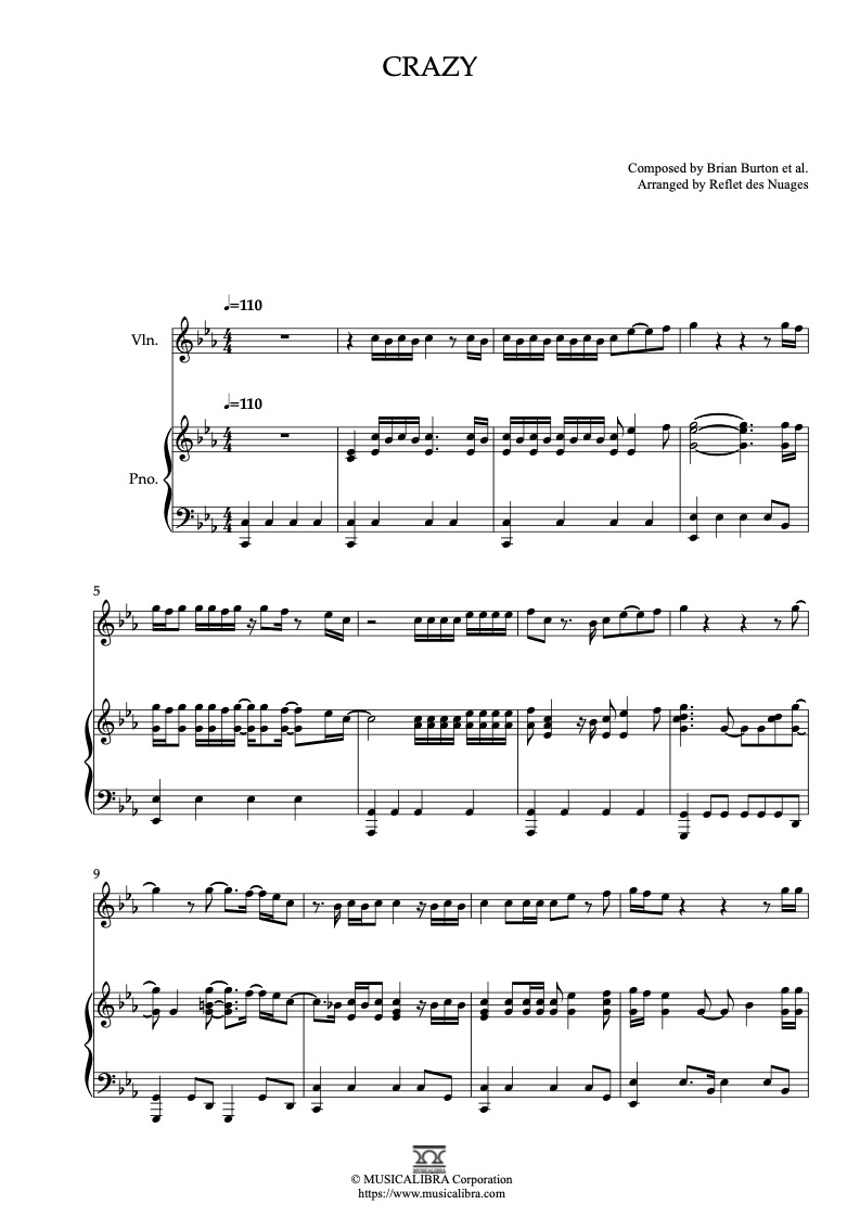 [DUET SHEET MUSIC] Crazy(Gnarls Barkley) - Violin and Piano Chamber ...