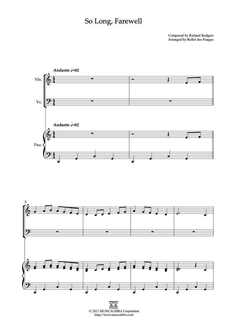 [TRIO SHEET MUSIC] So Long, Farewell - Violin, Cello and Piano Chamber ...