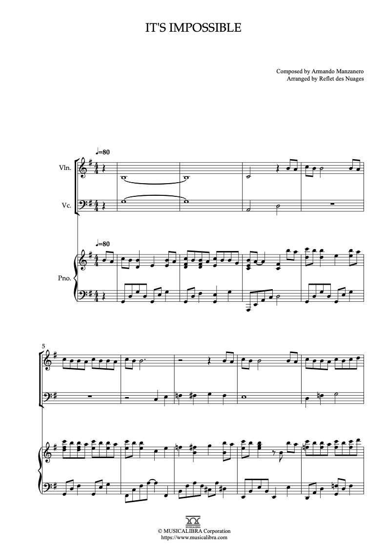 [TRIO SHEET MUSIC] It's Impossible - Violin, Cello and Piano Chamber ...