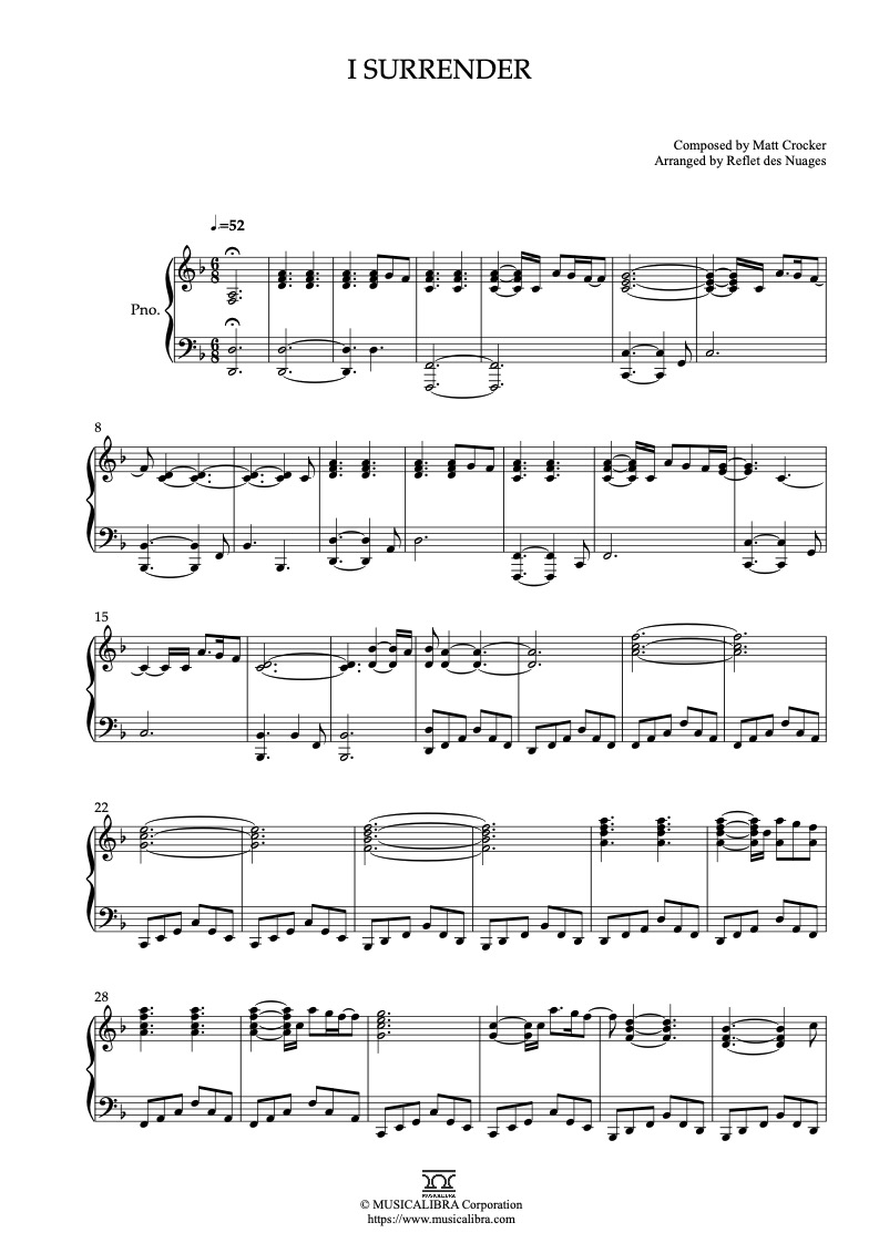 [PIANO SOLO SHEET MUSIC] I Surrender(Hillsong Worship) : MUSICALIBRA