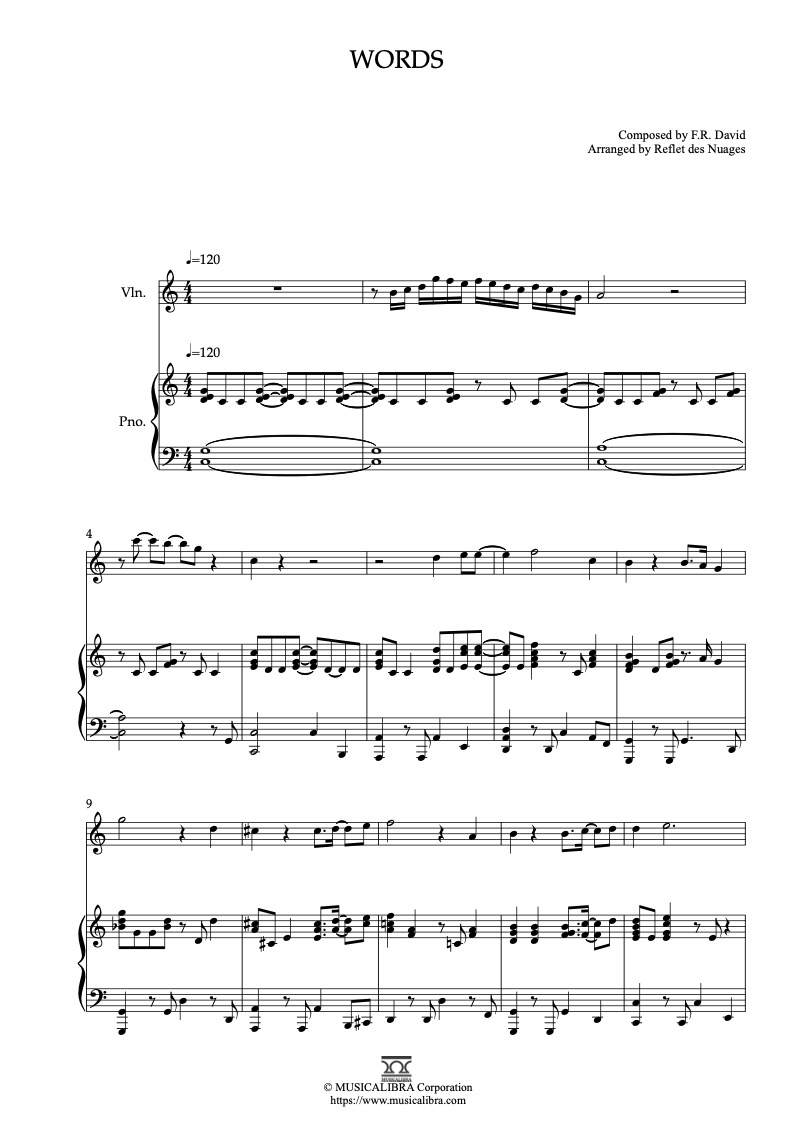 [DUET SHEET MUSIC] Words - Violin and Piano Chamber Ensemble : MUSICALIBRA