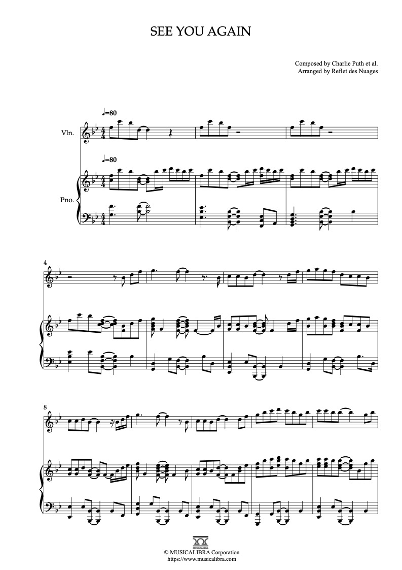 [DUET SHEET MUSIC] See You Again - Violin and Piano Chamber Ensemble ...