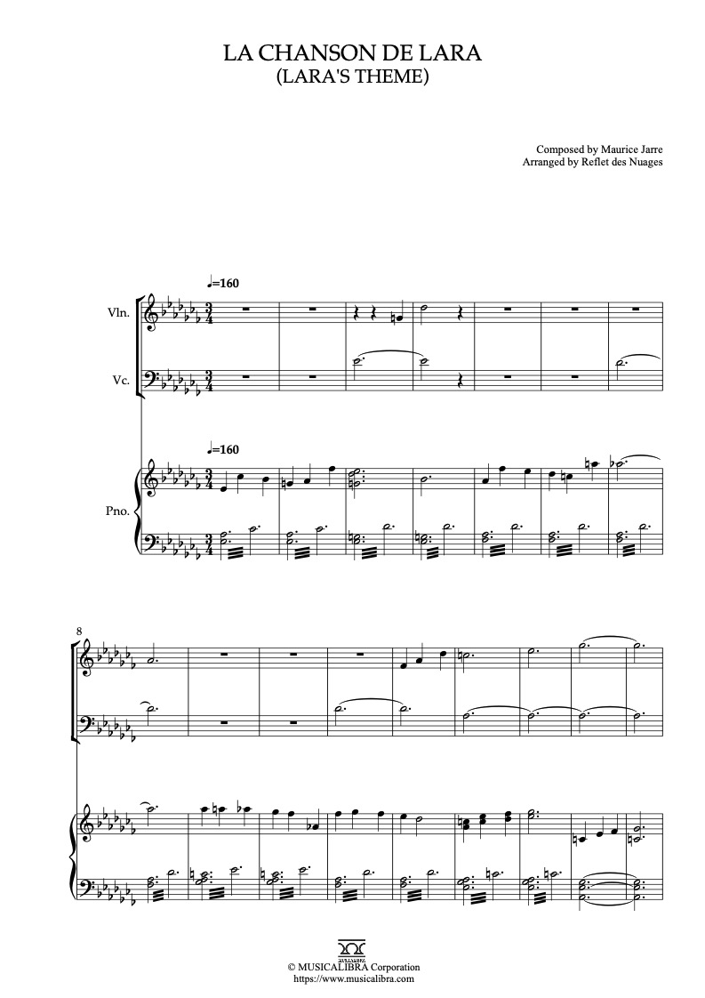 [TRIO SHEET MUSIC] La Chanson de Lara - Violin, Cello and Piano Chamber ...
