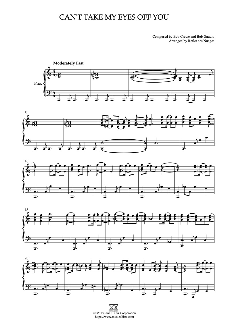 [PIANO SOLO 楽譜] Can't Take My Eyes Off You ピアノ 編曲 楽譜 : Musicalibra Japan