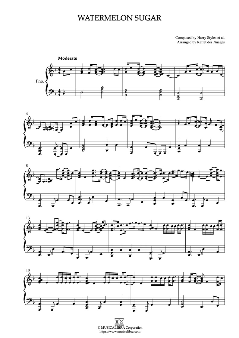 [PIANO SOLO SHEET MUSIC] Watermelon Sugar : MUSICALIBRA
