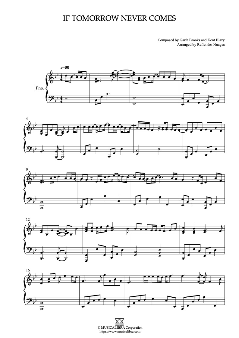 [PIANO SOLO 악보] If Tomorrow Never Comes 피아노 편곡 악보 : MUSICALIBRA KOREA