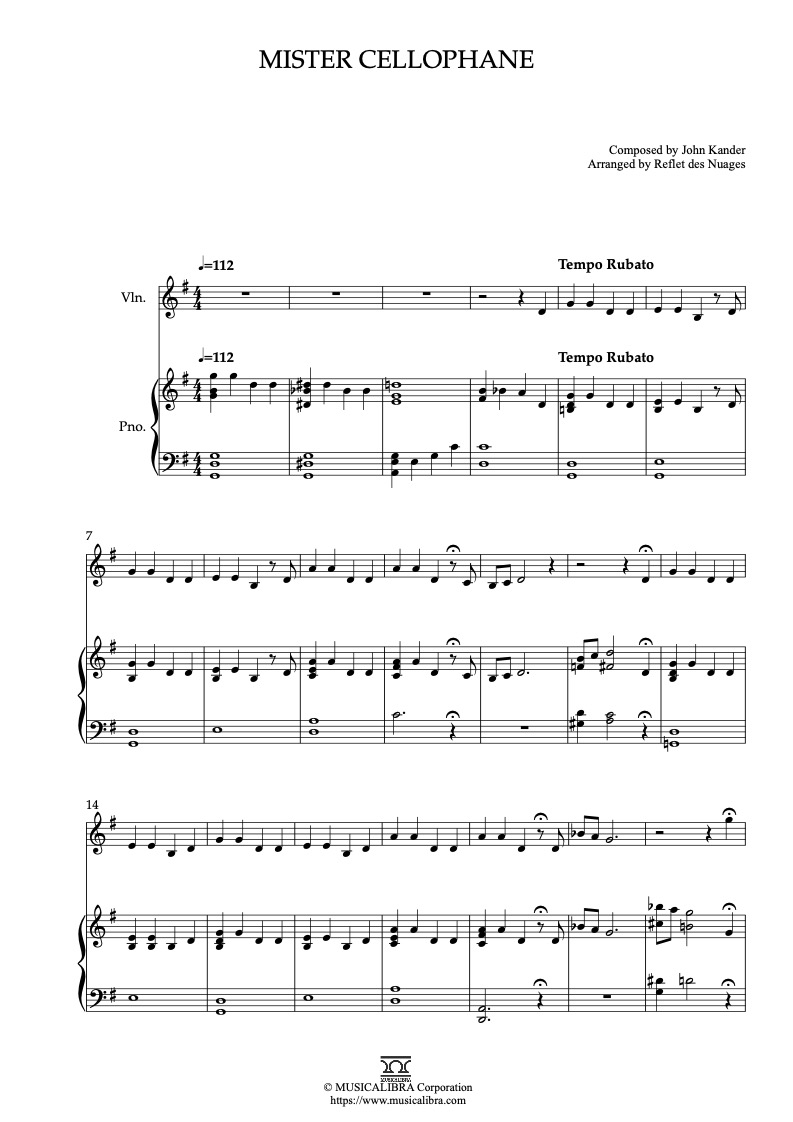 [DUET SHEET MUSIC] Mister Cellophane - Violin and Piano Chamber ...