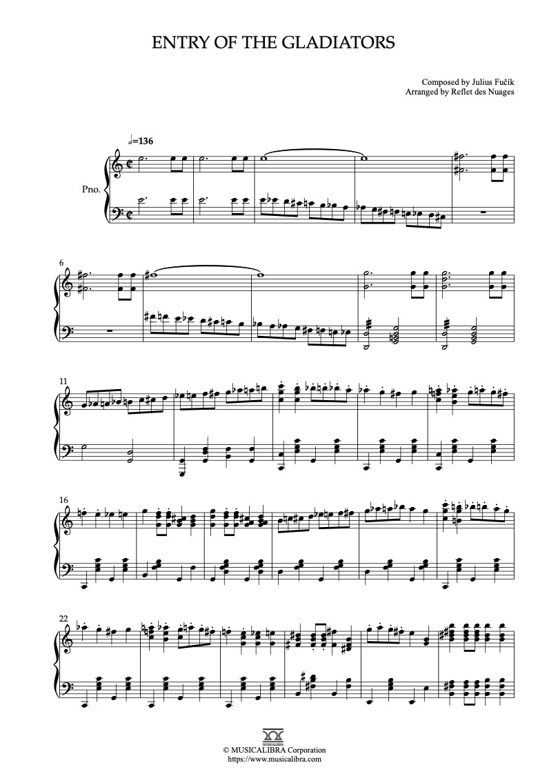 [PIANO SOLO SHEET MUSIC] Entry of the Gladiators : MUSICALIBRA