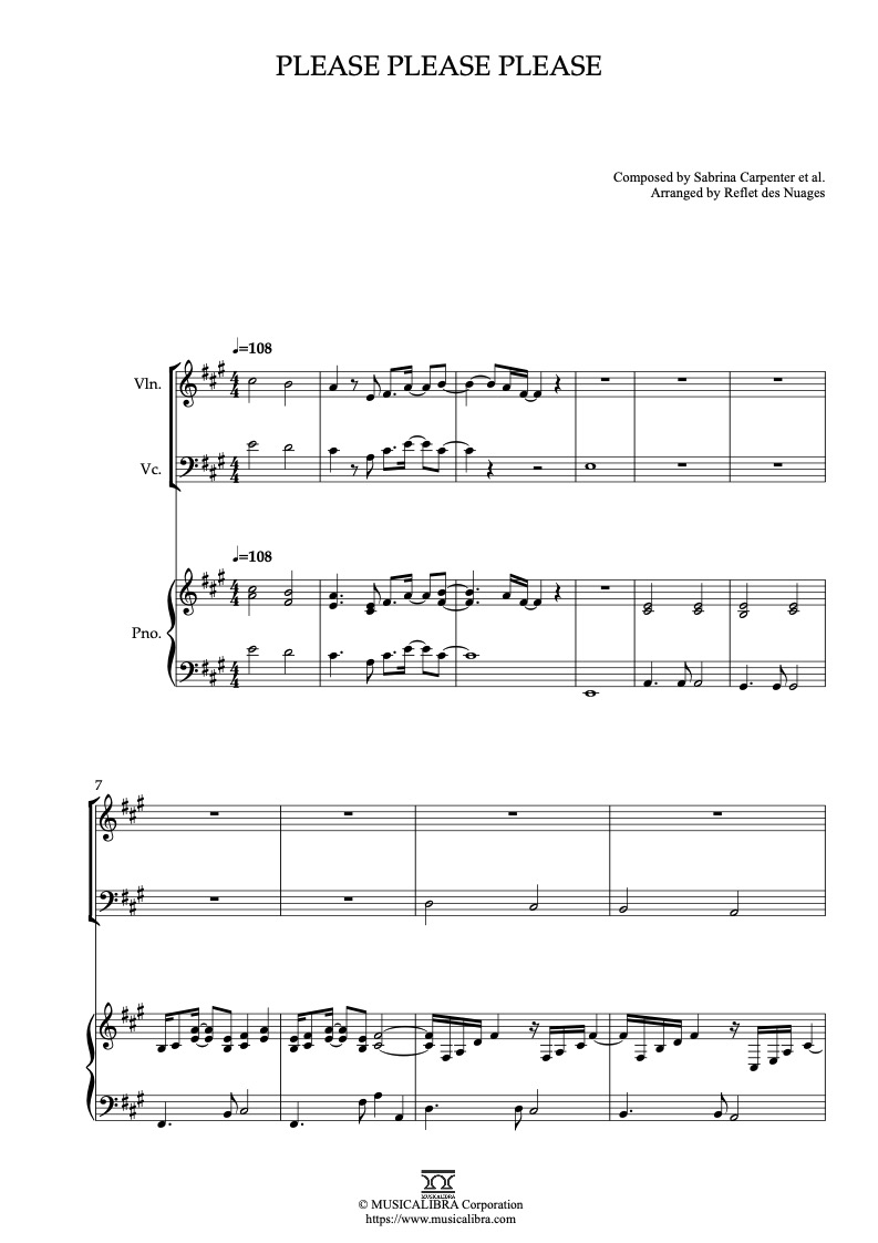 [TRIO SHEET MUSIC] Please Please Please - Violin, Cello and Piano ...