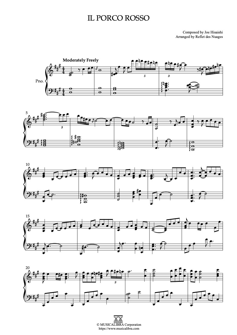 [PIANO SOLO 楽譜] 紅の豚 帰らざる日々(Il porco rosso) ピアノ 編曲 楽譜 : MUSICALIBRA JAPAN