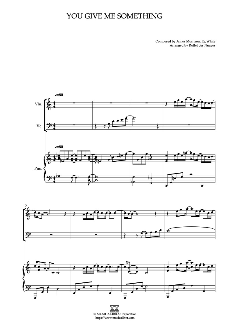 [TRIO SHEET MUSIC] You Give Me Something - Violin, Cello and Piano ...
