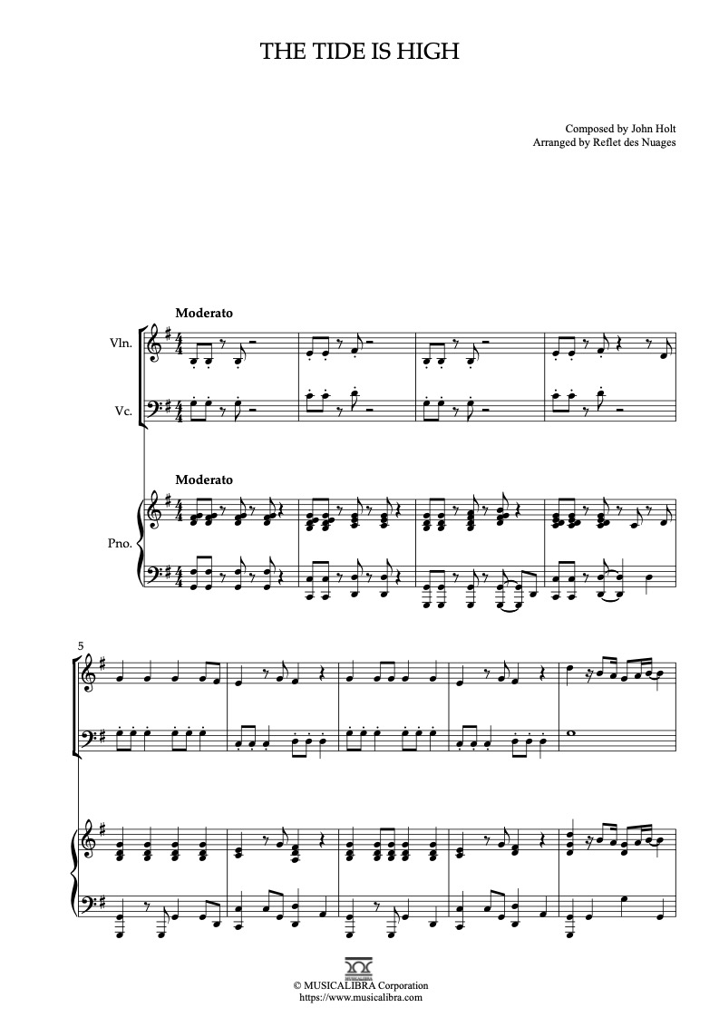 [TRIO SHEET MUSIC] The Tide Is High - Violin, Cello and Piano Chamber ...