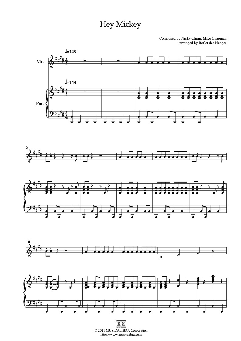 [DUET SHEET MUSIC] Hey Mickey - Violin and Piano Chamber Ensemble ...