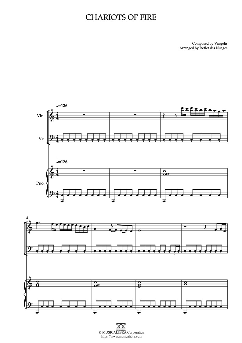 [TRIO SHEET MUSIC] Chariots of Fire - Violin, Cello and Piano Chamber ...