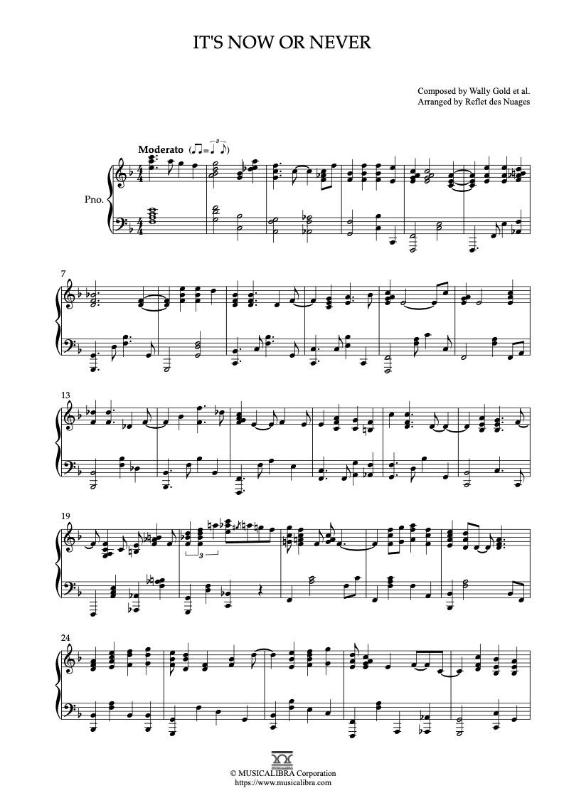 [PIANO SOLO SHEET MUSIC] It's Now or Never : MUSICALIBRA