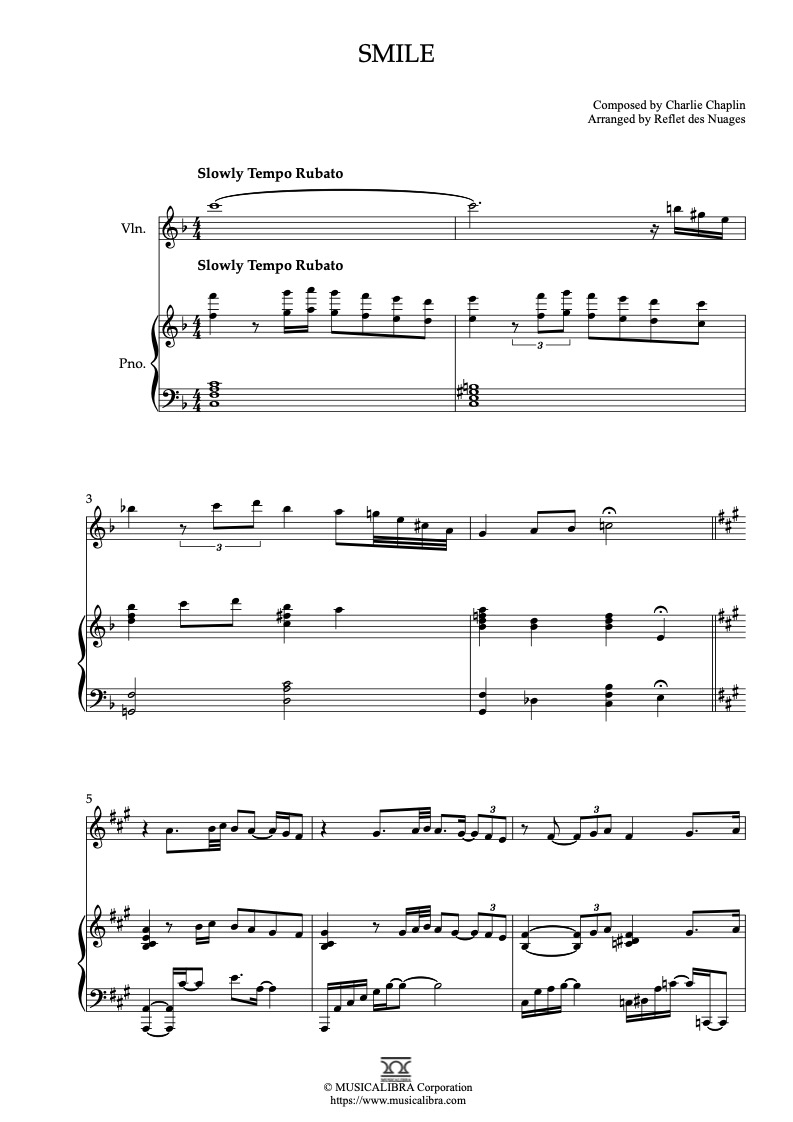 [DUET SHEET MUSIC] Smile - Violin and Piano Chamber Ensemble : MUSICALIBRA