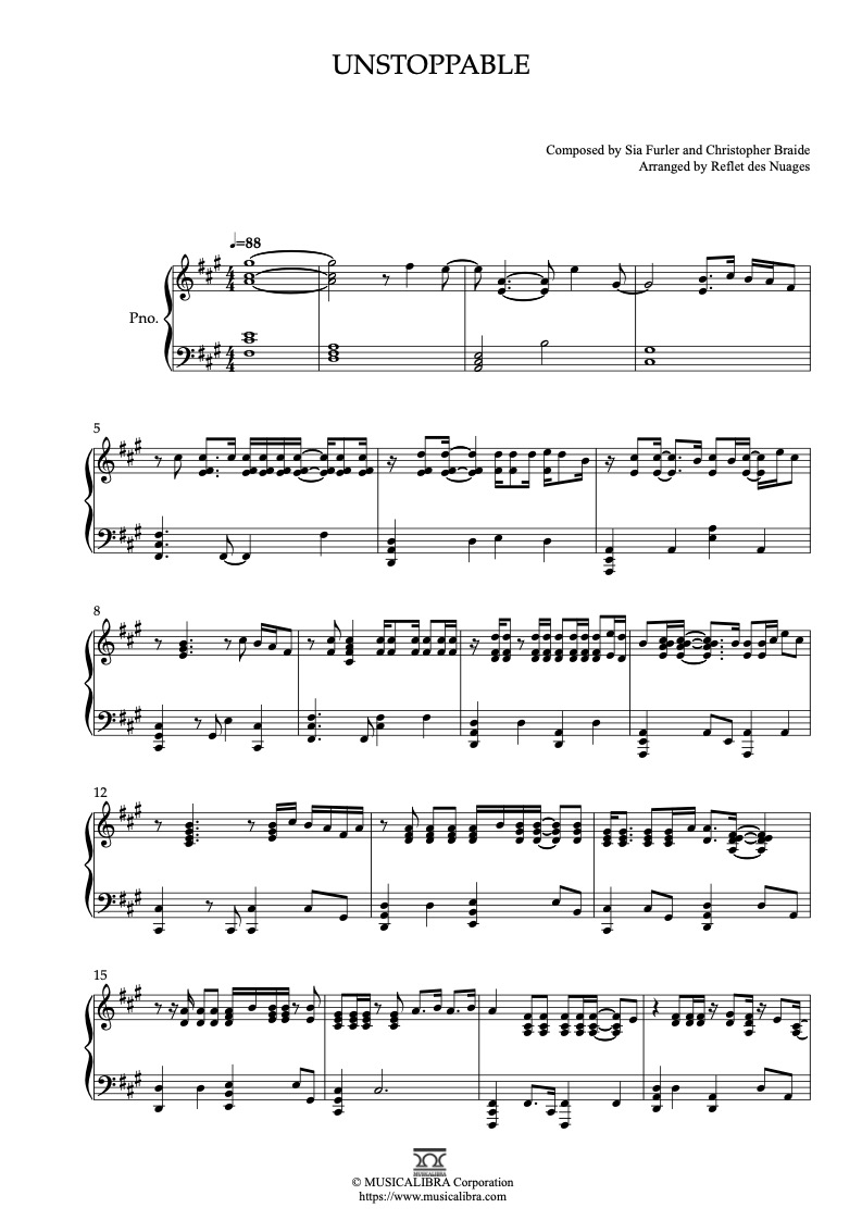 [PIANO SOLO SHEET MUSIC] Unstoppable(Sia) : MUSICALIBRA