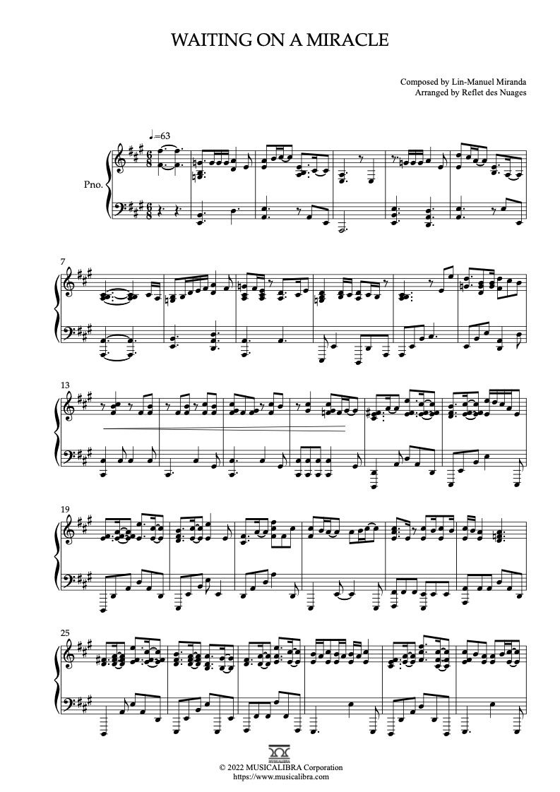 [PIANO SOLO SHEET MUSIC] Waiting on a Miracle Sheet Music : MUSICALIBRA