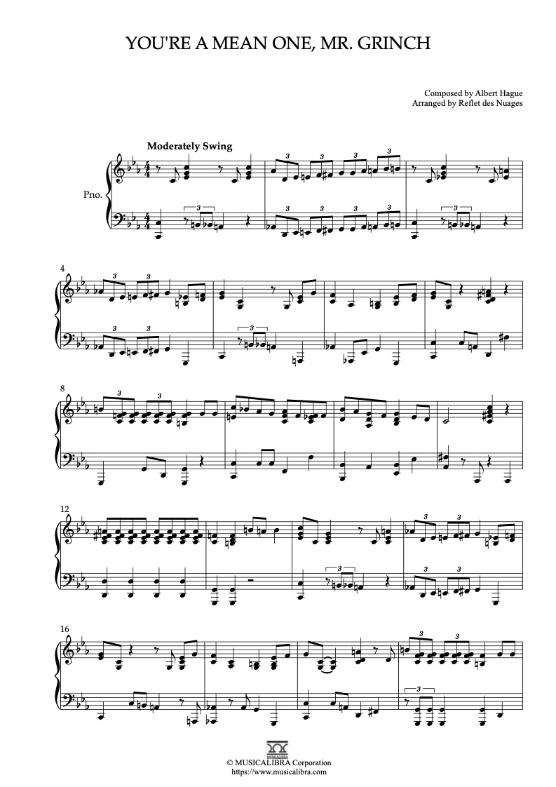[PIANO SOLO SHEET MUSIC] You're a Mean One, Mr. Grinch : MUSICALIBRA