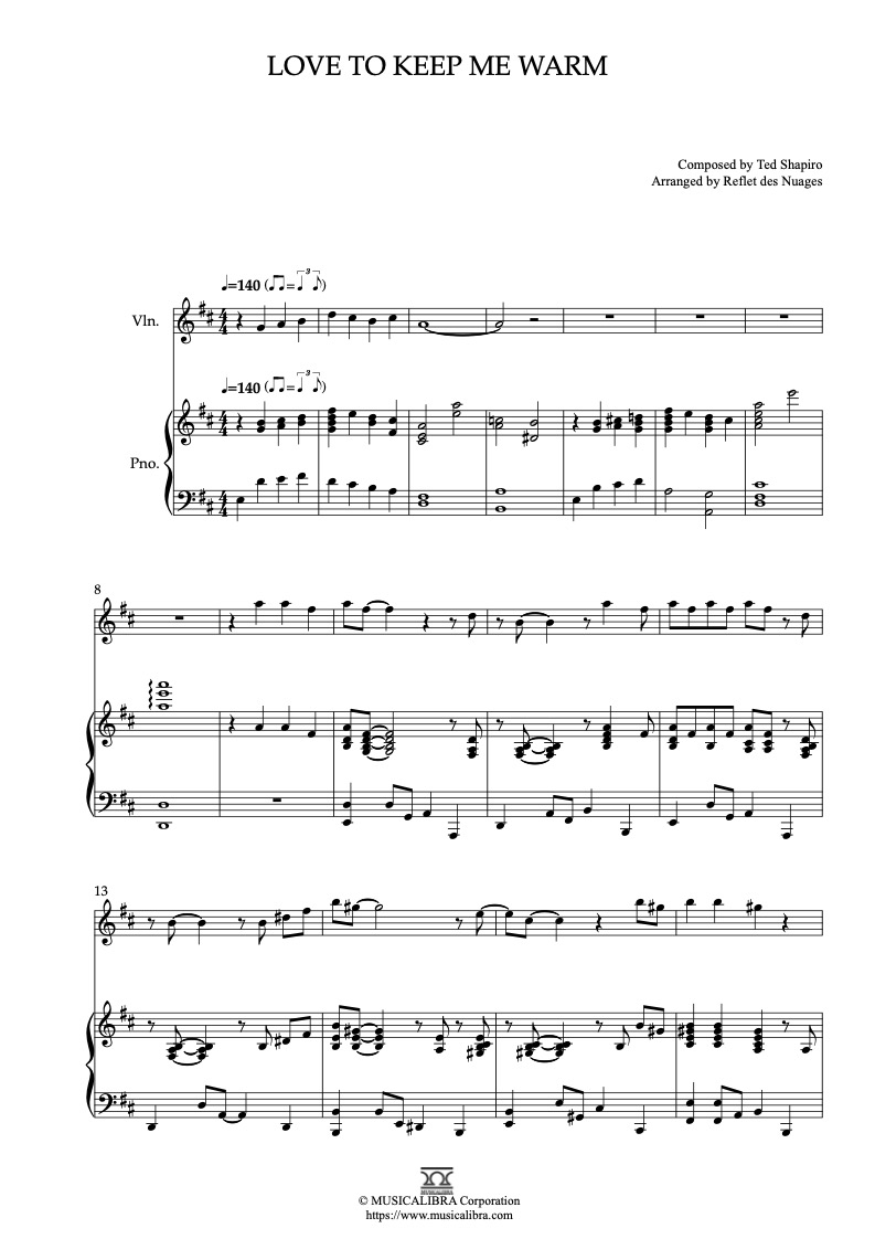 [DUET SHEET MUSIC] Love to Keep Me Warm - Violin and Piano Chamber Ensemble : MUSICALIBRA